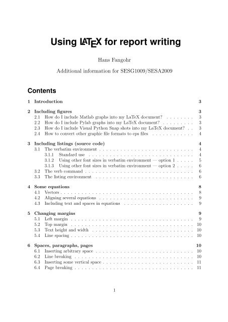 Using LATEX for report writing - University of Southampton