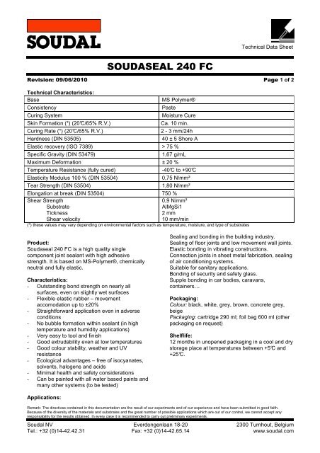 Technical Data Sheet - Soudal Technical Data Sheet - Soudal