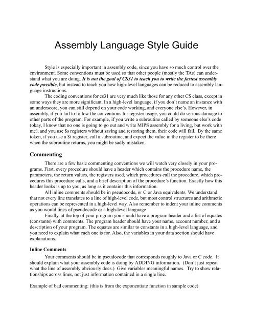 Assembly Language Style Guide Source Code Formatter