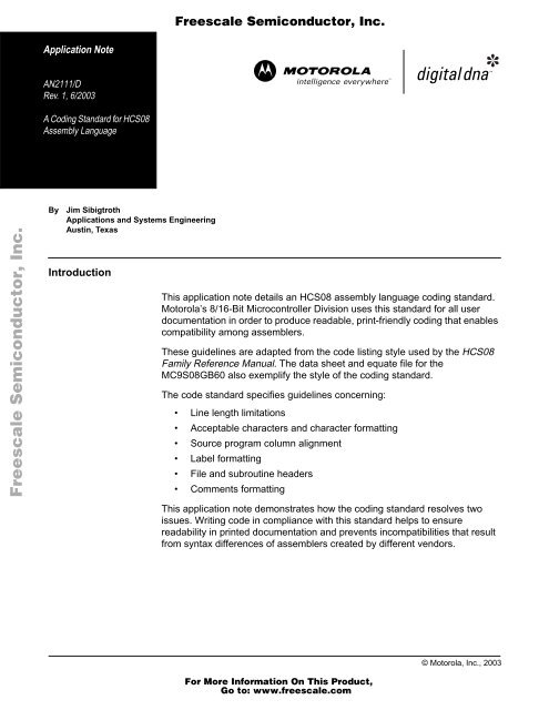 A Coding Standard For Hcs08 Assembly Language Source Code