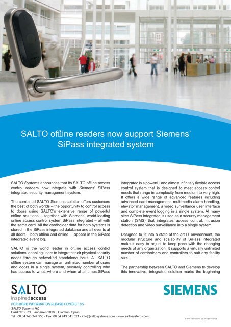 SALTO offline readers now support Siemens - SourceSecurity.com