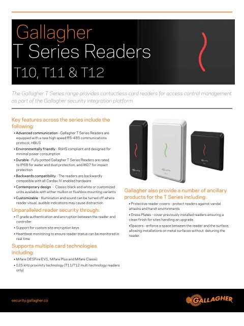 Gallagher T10 Access control readers product datasheet