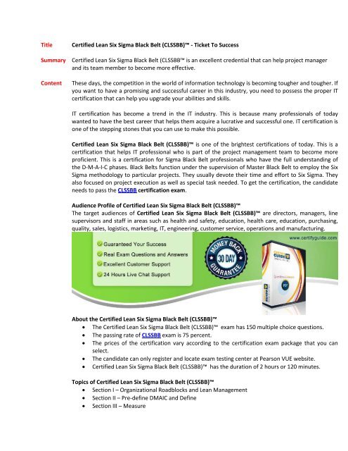 CLSSBB Certification Score