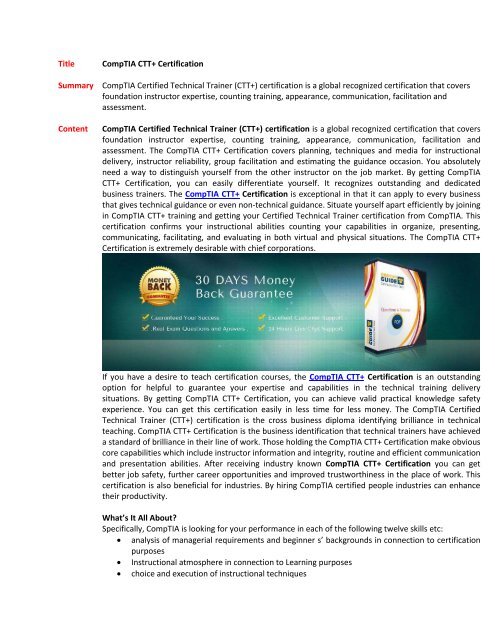 CompTIA CTT+ Certification CompTIA CTT+ Certification