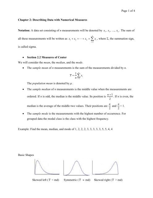 Chapter 2: Describing Data with Numerical Measures
