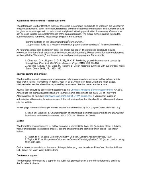 Guidelines For References Vancouver Style ICE Virtual Library