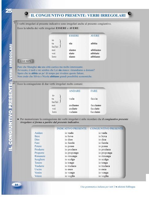 il congiuntivo presente: verbi irregolari - Edilingua
