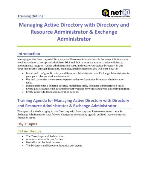 Managing Active Directory with Directory and Resource ... - NetIQ