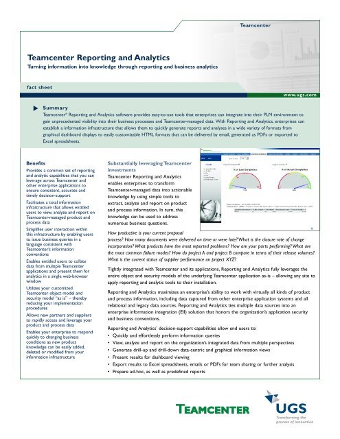 Teamcenter Reporting and Analytics