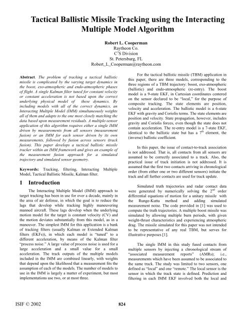 Tactical Ballistic Missile Tracking using the Interacting Multiple ... - ISIF