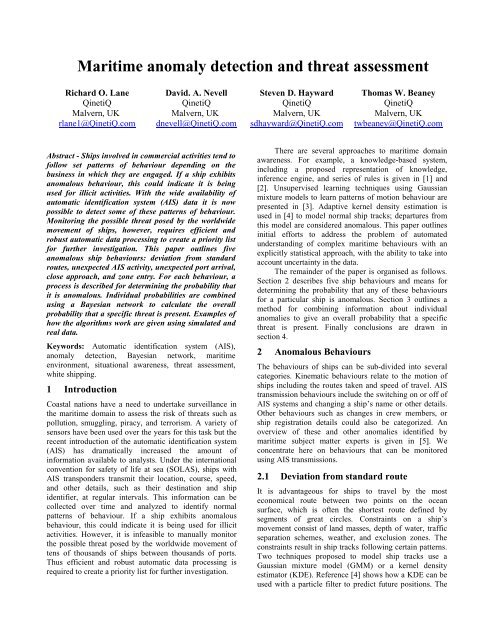 Maritime anomaly detection and threat assessment - ISIF