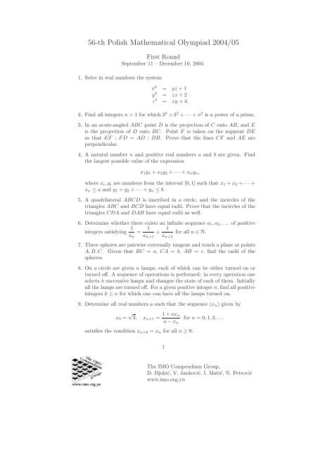 56-th Polish Mathematical Olympiad 2004/05