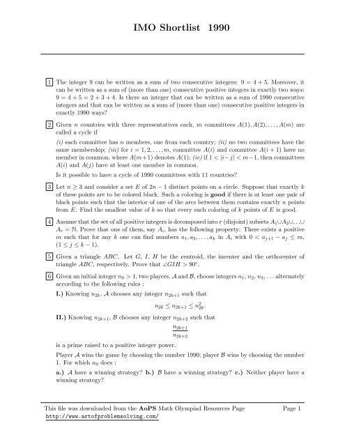 International Competitions IMO Shortlist 1990 - Art of Problem Solving