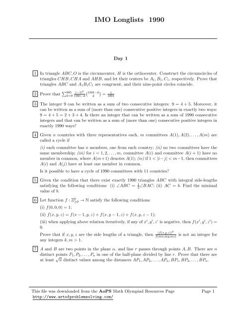 International Competitions IMO Longlists 1990 - Index of
