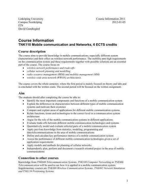 Course Information - Linköping University