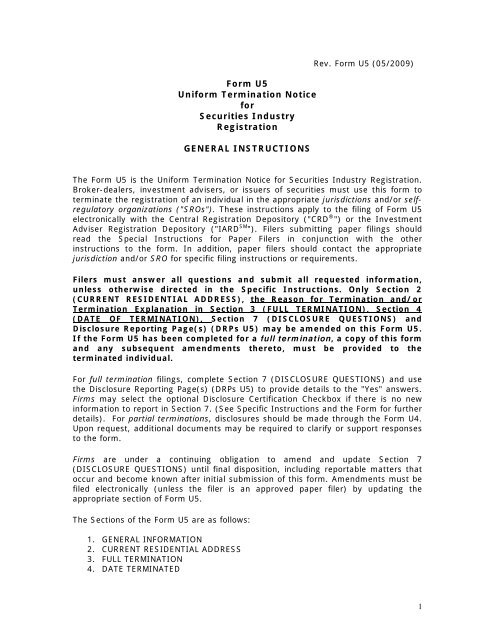 Form U5 Instructions - finra