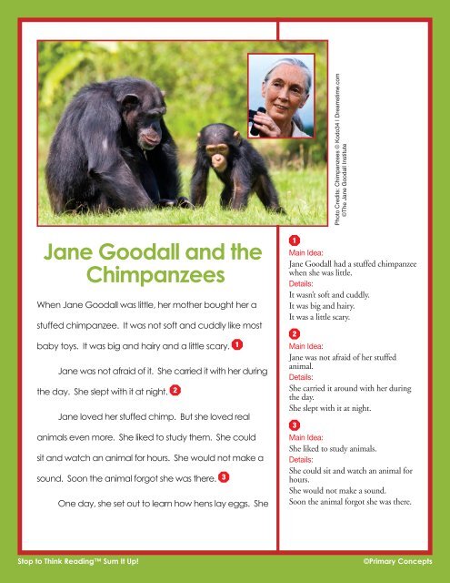 Jane Goodall and the Chimpanzees - Primary Concepts