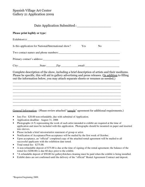 Application Form - Spanish Village Art Center