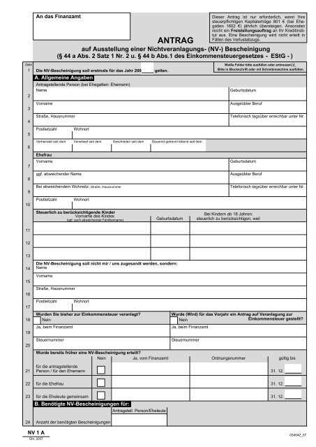 Nichtveranlagungsbescheinigung (NV-Bescheinigung) - Sparkasse ...