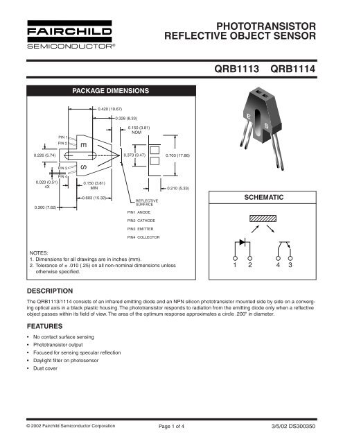 QRB1113/QRB1114 Phototransistor Reflective Object Sensor