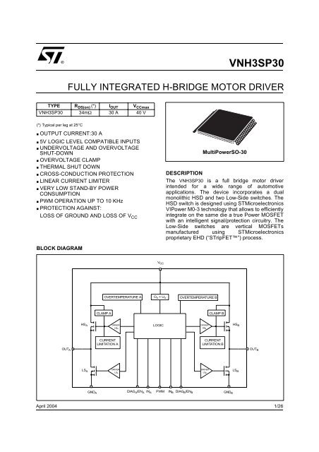 VNH3SP30 motor driver data sheet - Pololu