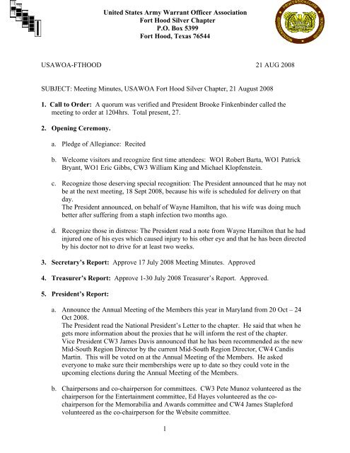 1 United States Army Warrant Officer Association Fort Hood Silver ...