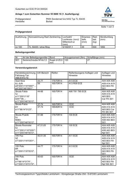 Gutachten zur ECE R124 000024 Anlage 1 zum ... - reifen.com