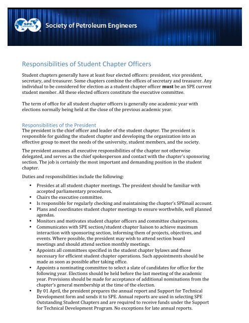 Responsibilities of Student Chapter Officers