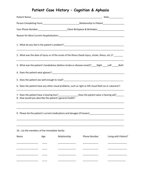 Patient Case History â Cognition & Aphasia