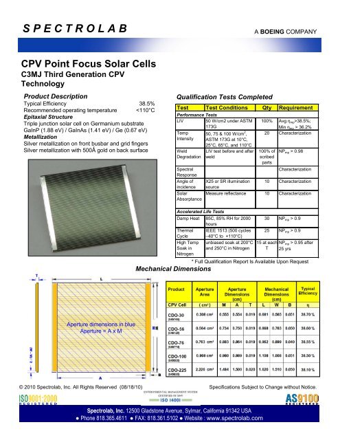 CPV Point Focus Solar Cells - Spectrolab