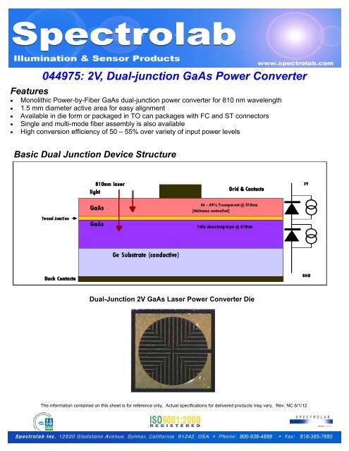 2V, Dual-junction GaAs - Spectrolab
