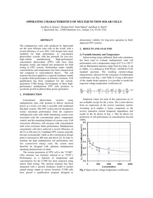 operating characteristics of multijunction solar cells - Spectrolab