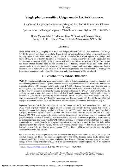 Single photon sensitive Geiger-mode LADAR cameras - Spectrolab