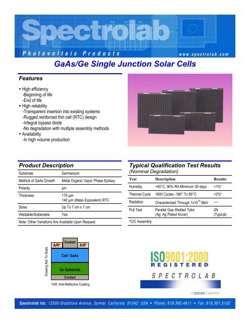 Single Junction Solar Cells - Spectrolab