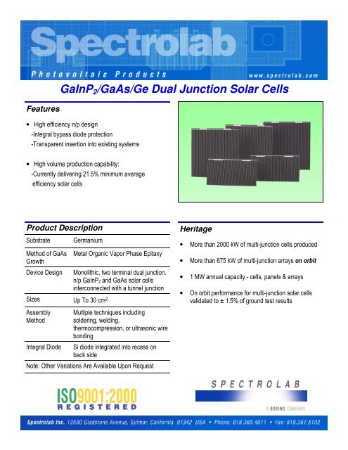 Dual Junction Solar Cells - Spectrolab