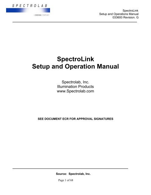 SpectroLink Setup and Operation Manual - Spectrolab