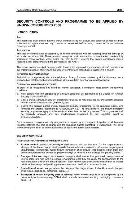 security controls to be applied by known consignors - Spedlogswiss