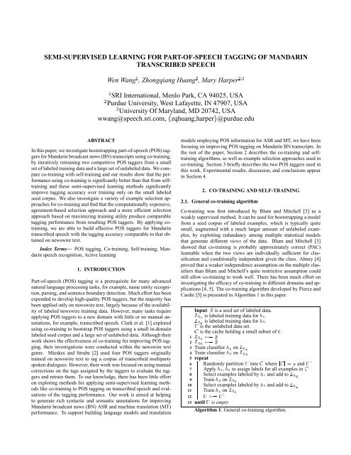 Semi Supervised Learning For Part Of Speech Tagging 