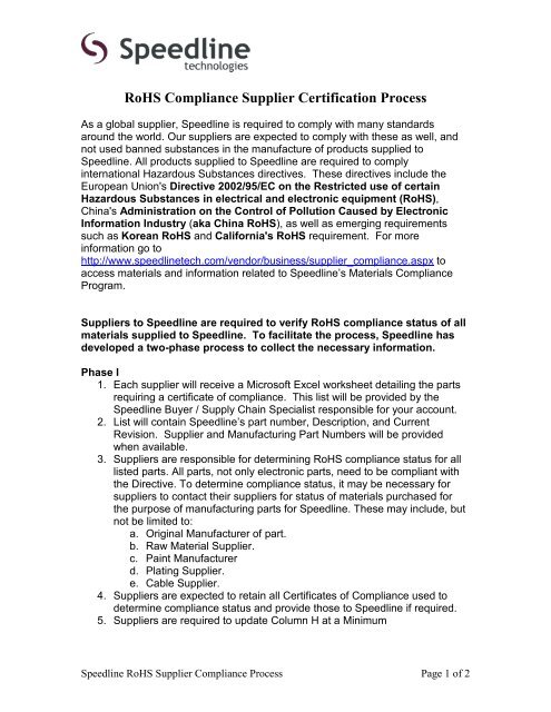 RoHS Compliance Supplier Certification Process