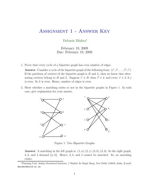 Assignment 1 - Answer Key - Indian Statistical Institute