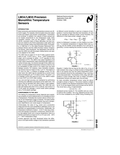 LM34/LM35 Precision Monolithic Temperature Sensors