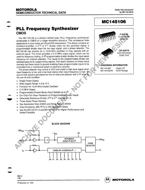 ~ PLL Frequency Synthesizer MC145106 - SP-Elektroniikka
