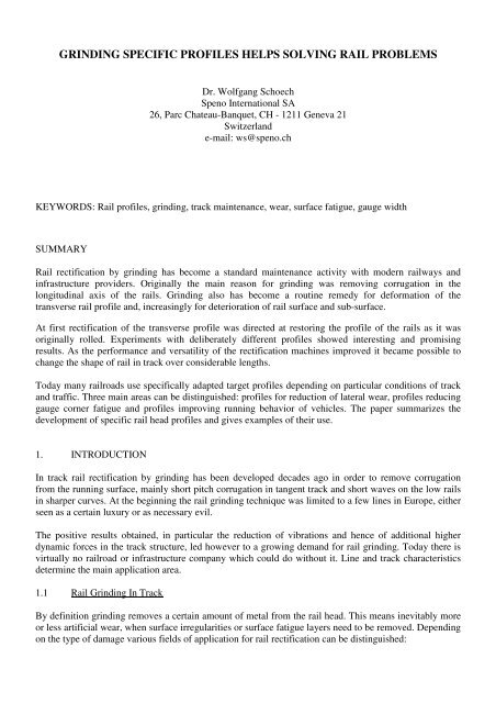 grinding specific profiles helps solving rail problems - speno ...