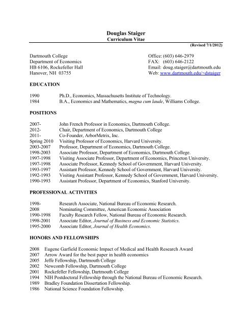 Douglas Staiger CV - Dartmouth College