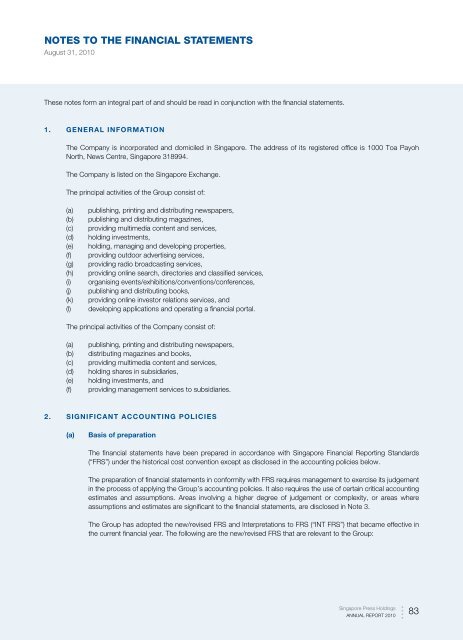 notes to the financial statements - Singapore Press Holdings