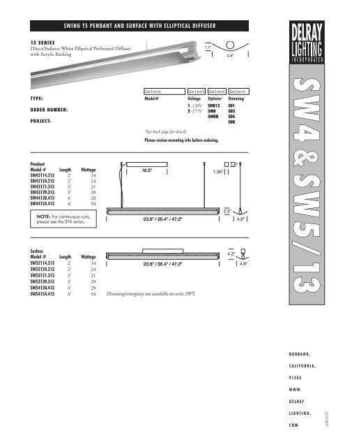 Swing T5 pendant And Surface With Elliptical Diffuser