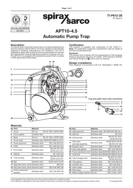 APT10-4.5 Automatic Pump Trap - Spirax Sarco