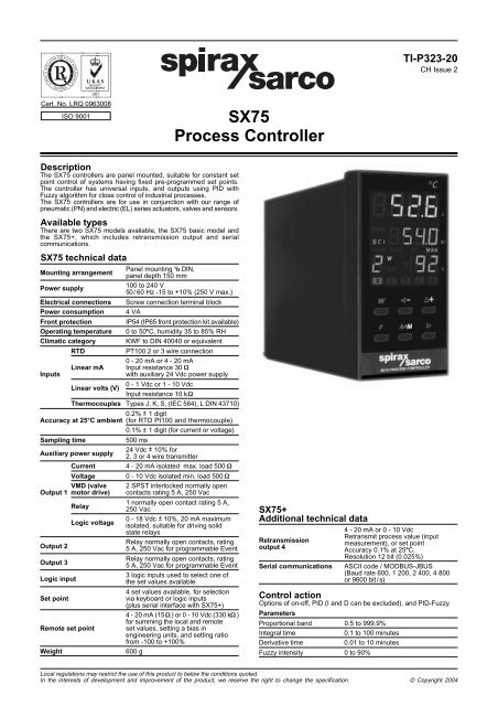 SX75 Process Controller - Spirax Sarco