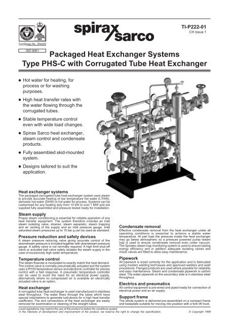Packaged Heat Exchanger Systems Type PHS-C with ... - Spirax Sarco