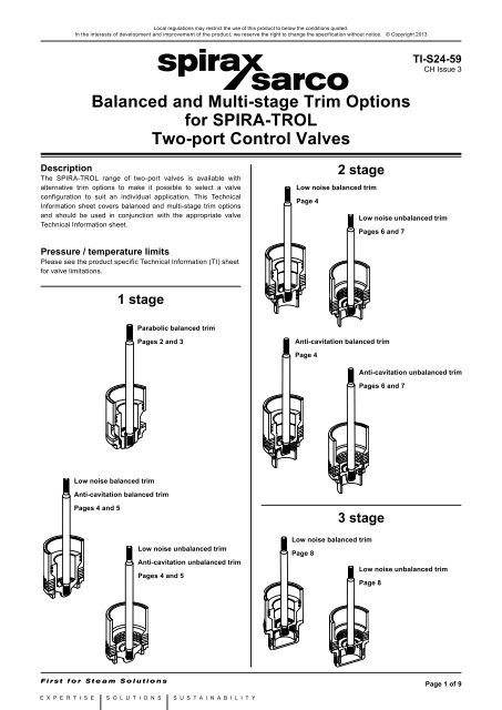 Balanced and Multi-stage Trim Options for SPIRA ... - Spirax Sarco